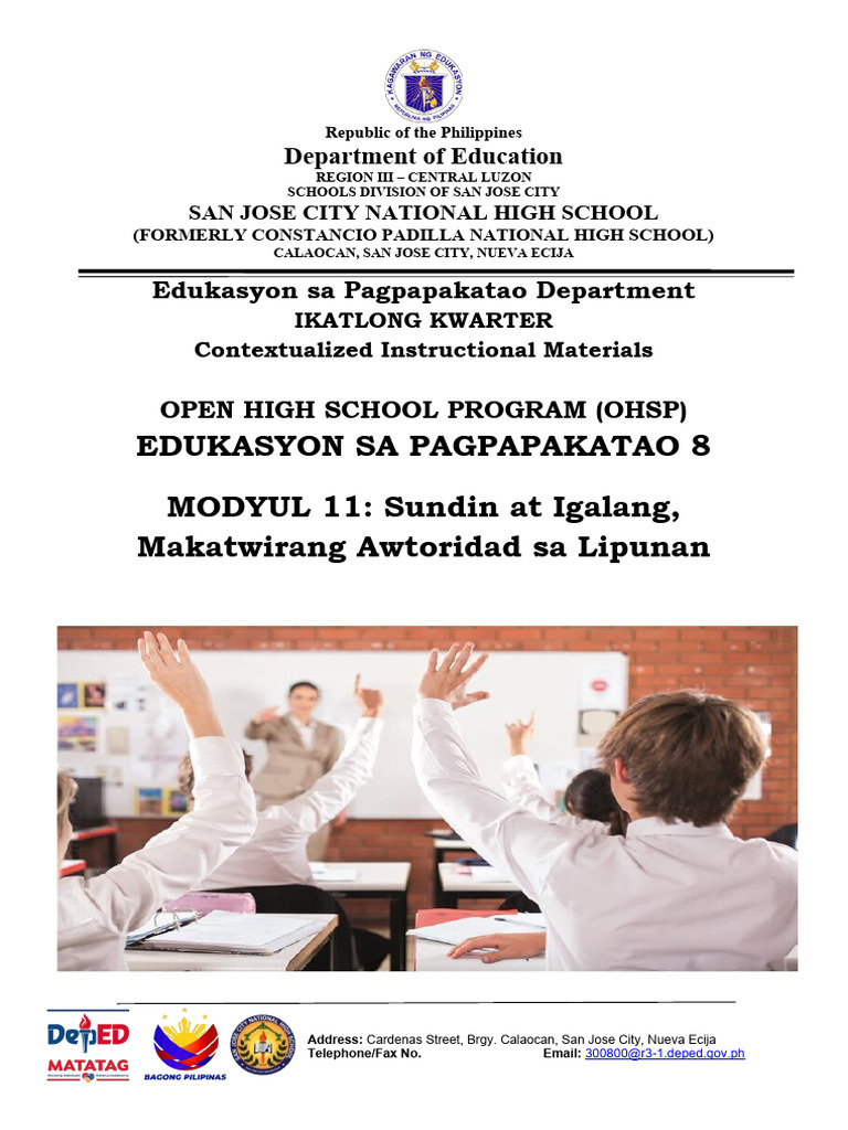 OHSP Module Q3 - 11 G8 - EsP7 Aralin11 Sundin at Igalang Makatuwirang ...