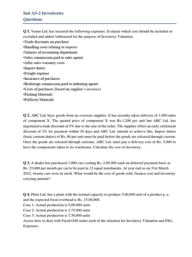 Ind AS 2 Questions | PDF | Inventory | Cost