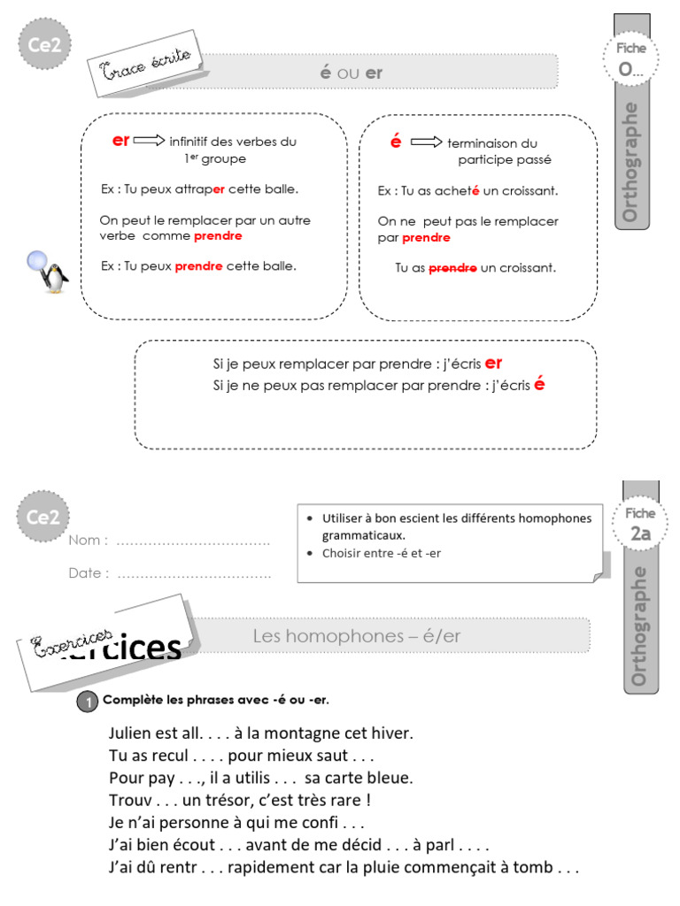 Exercices é/er pour CE2 | PDF | Nourritures | Linguistique