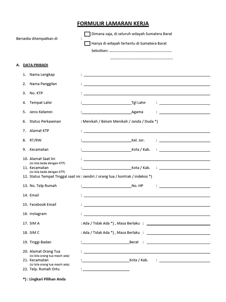 Formulir Lamaran Kerja | PDF