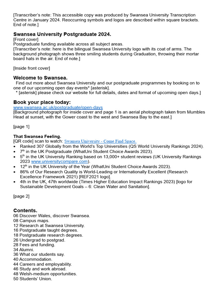 Swansea University Postgraduate Prospectus 2024 | Download Free PDF | Postgraduate Education ...