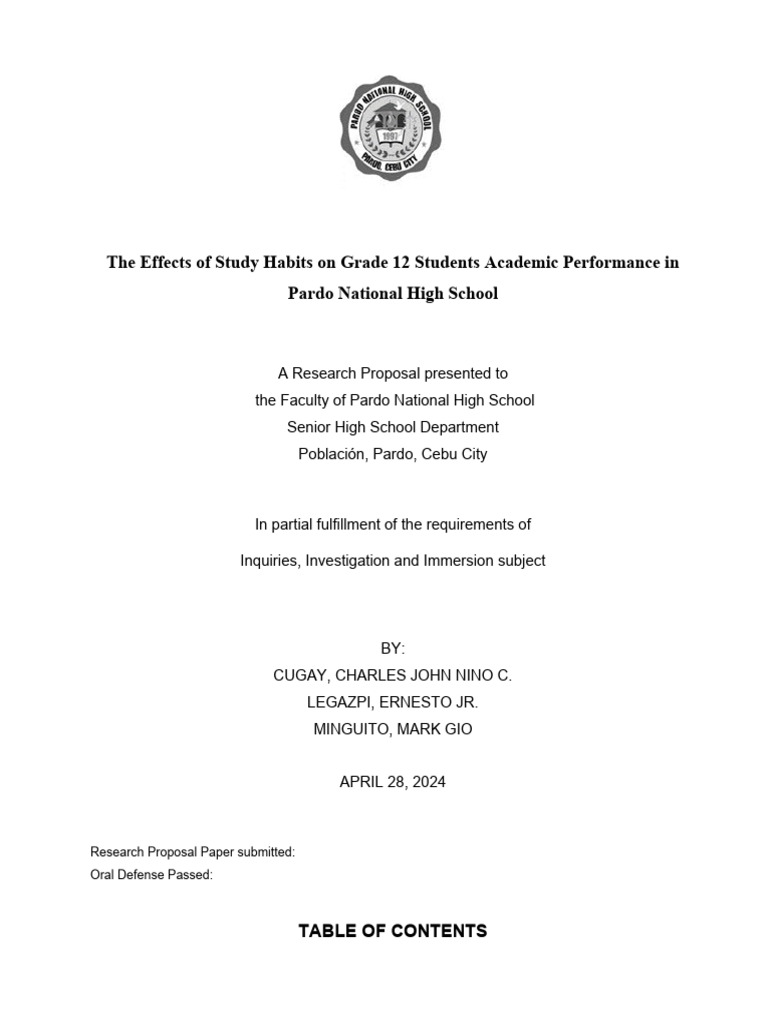 Study Habits Impact on Grade 12 Performance | PDF | Survey Methodology | Sampling (Statistics)