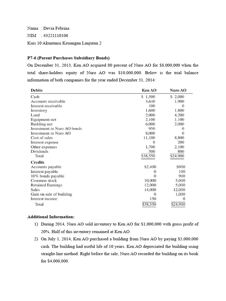 Devia Febrina 43221110106 - Kuis 10 AKL 2 | PDF | Retained Earnings | Accounting