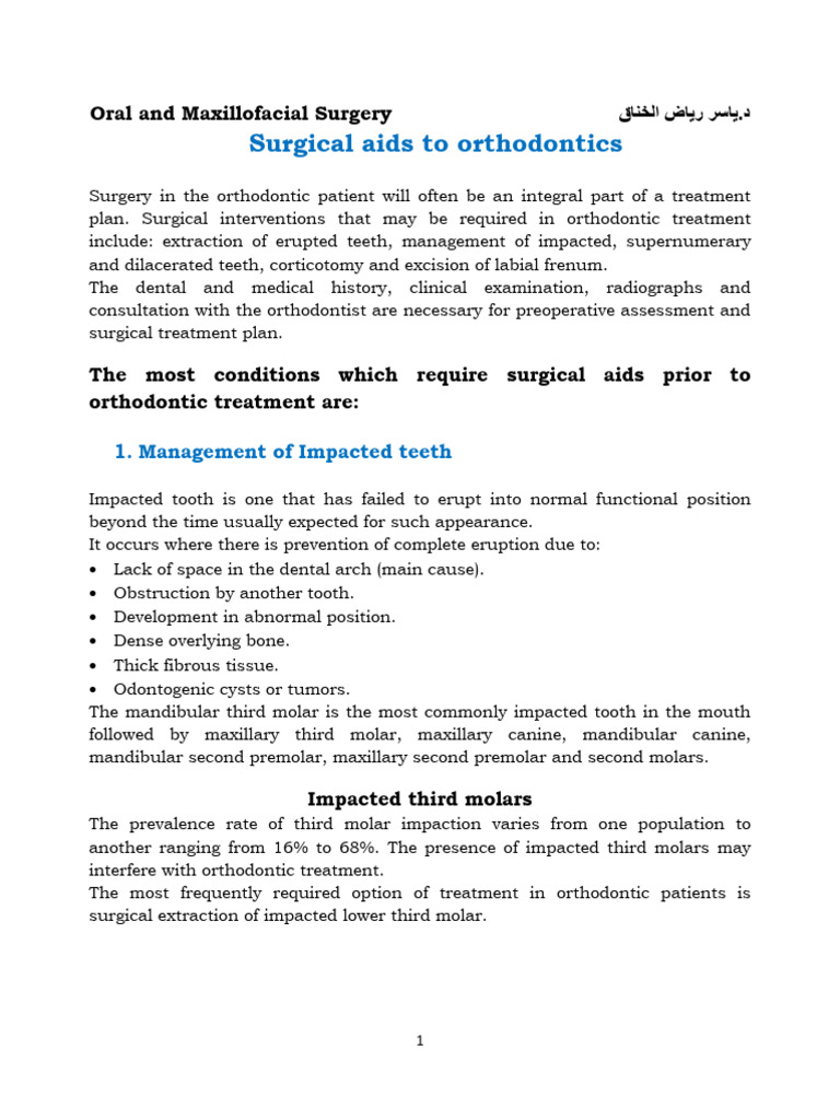 Surgical Aids To Orthodontics | PDF | Human Tooth | Dental Anatomy