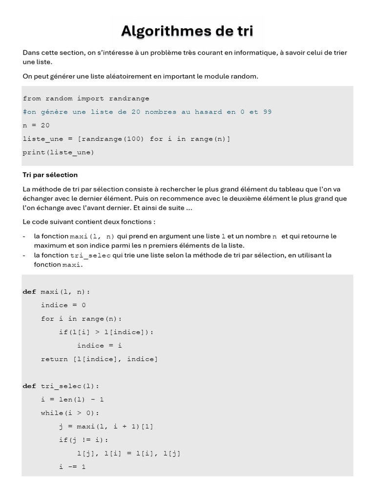 Algorithmes de tri en informatique | PDF | Programmation informatique ...