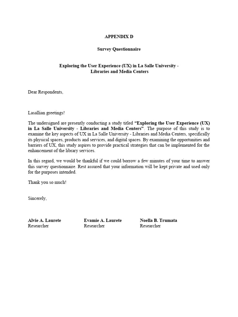 Survey Final Questionnaire | Download Free PDF | Libraries | User Experience
