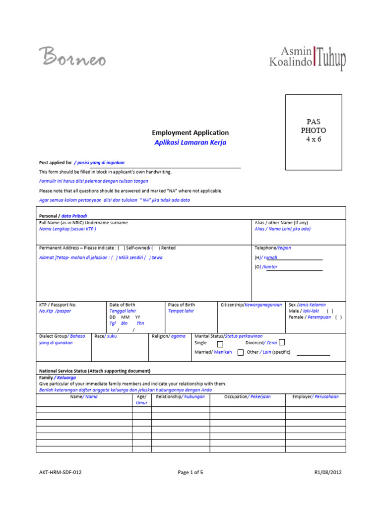 AKT-HRM-SDF-012 Employment Application | PDF