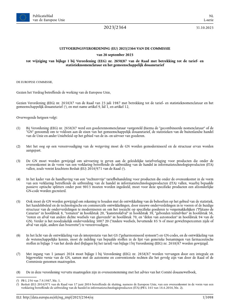 Uitvoeringsverordening (EU) 2023_2364 Van de Commissie Van 15 Oktober ...