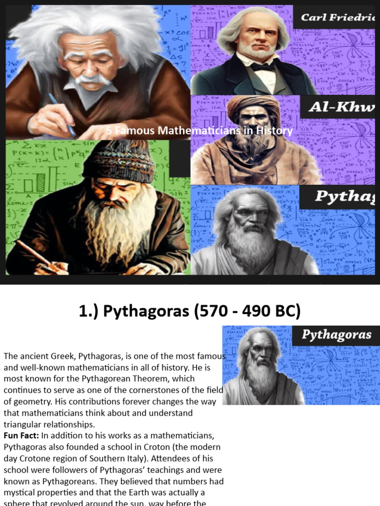 5 Influential Mathematicians in History | PDF | Euclid | Pythagoras