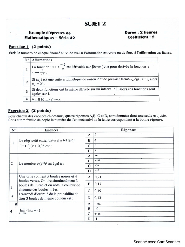 Sujet 2 Bac A2 | PDF
