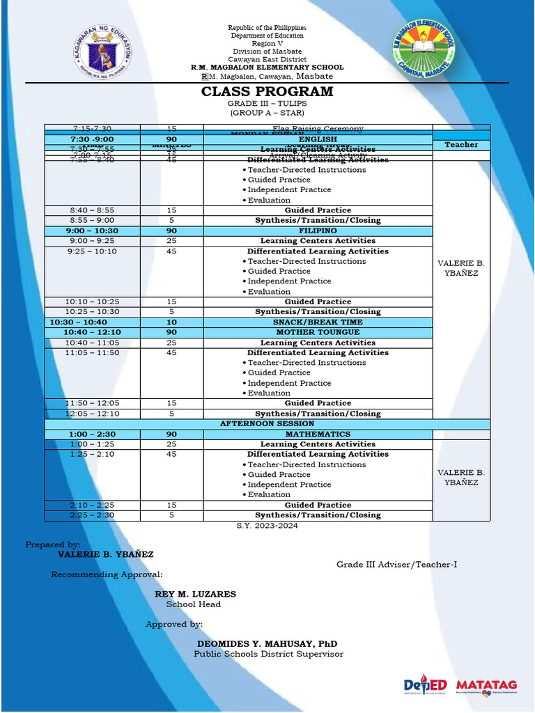 Class Program Grade Iii 8week | PDF | Pedagogy | Teaching