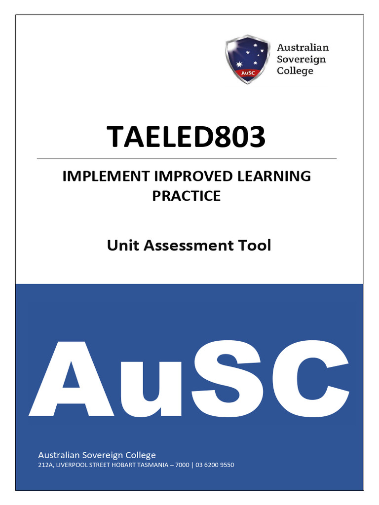 TAELED803 - Unit Assessment Tool (UAT) | PDF | Learning | Educational Assessment