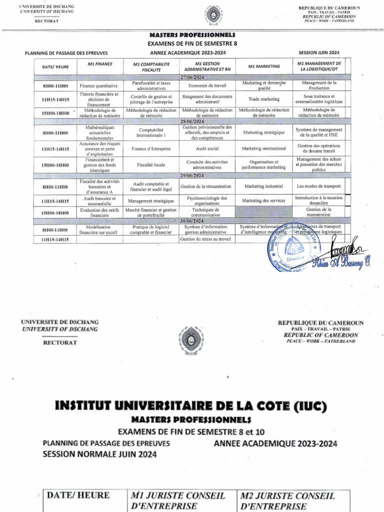 Planning Examens Semestres 8 Et 10 Master Prof_Session Normale 2023-2024 | PDF
