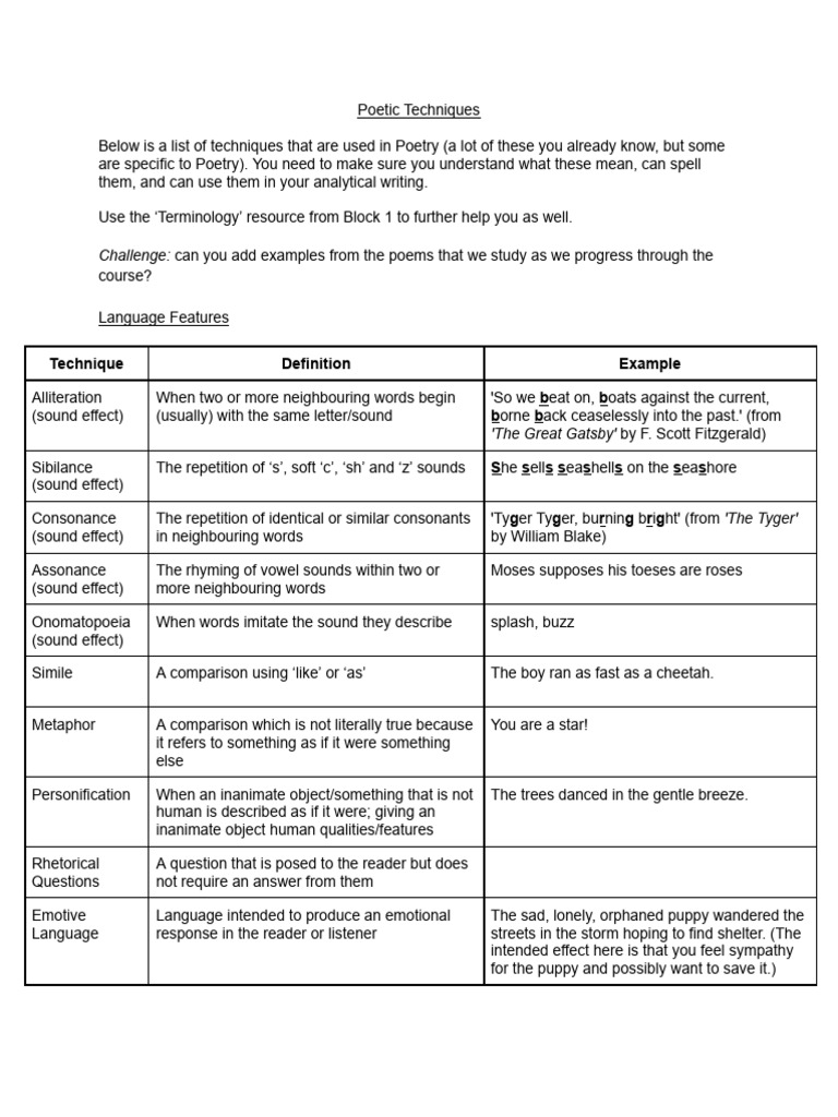Lesson 1 - Poetic Techniques | PDF | Poetry | Rhyme