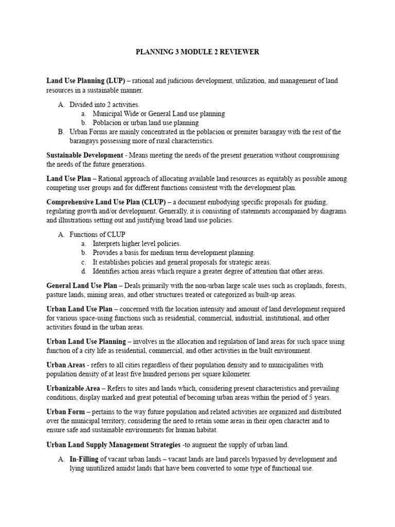 Planning 3 Module 2 Reviewer | PDF | Land Use | Policy