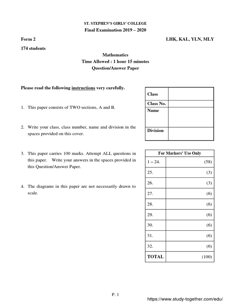ST Stephen Girl College F2-Maths-19-20-fy | PDF | Triangle | Triangle Geometry
