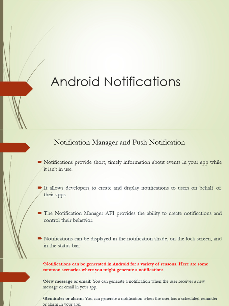 Notification Manager and Push Notification | PDF | Mobile App | Android (Operating System)