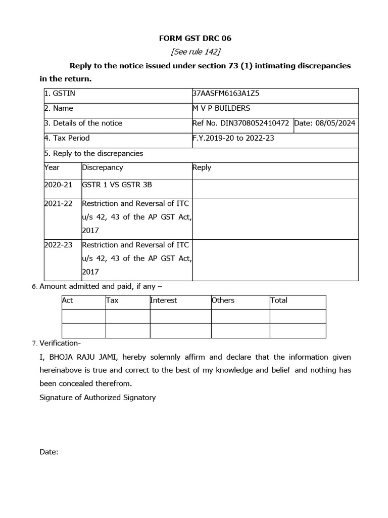 DRC 01 Reply | PDF | Taxes | Value Added Tax