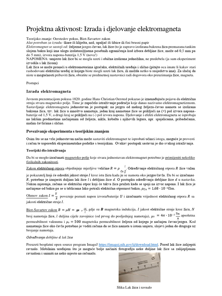 Projektna Aktivnost Izrada I Djelovanje Elektromagneta | PDF