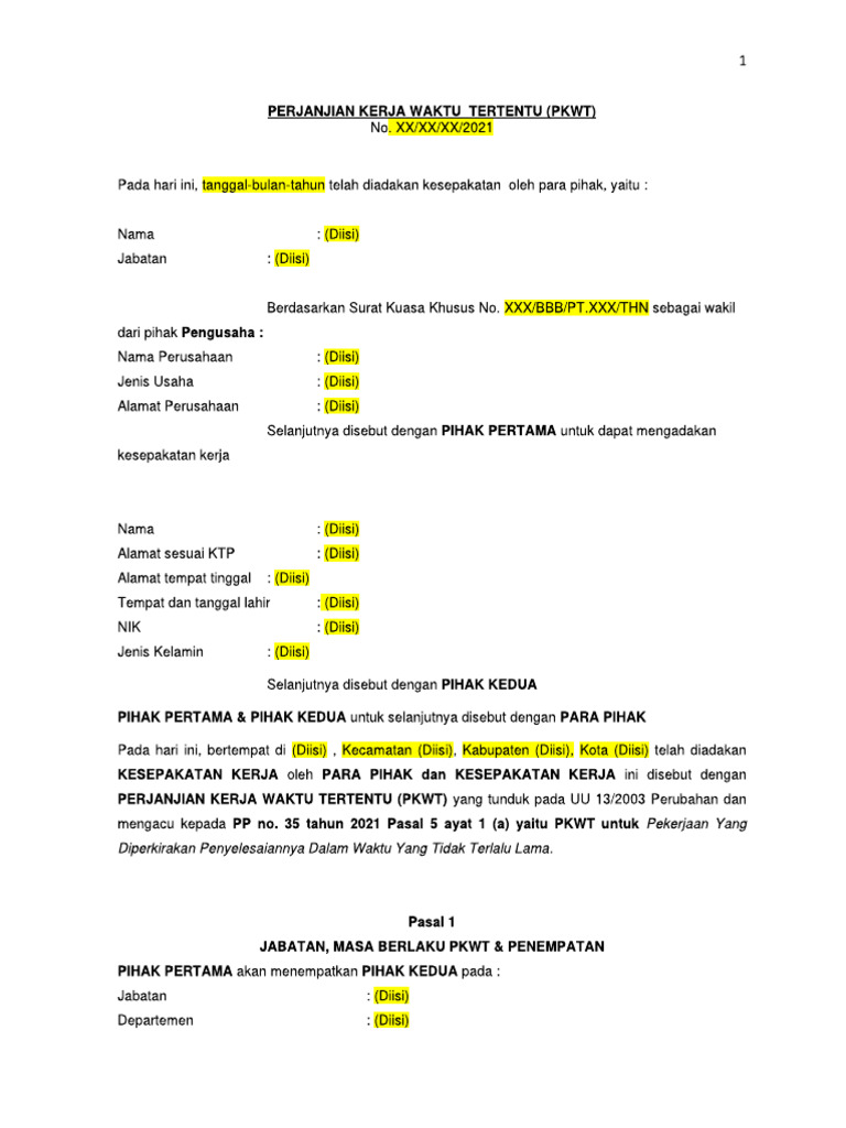 Draft PKWT 5 Tahun v2 Share | PDF