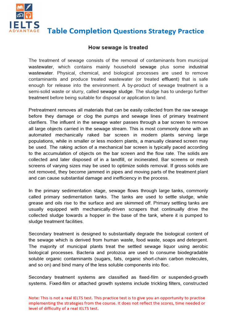 Table Completion Questions Strategy Practice | PDF | Sewage Treatment ...