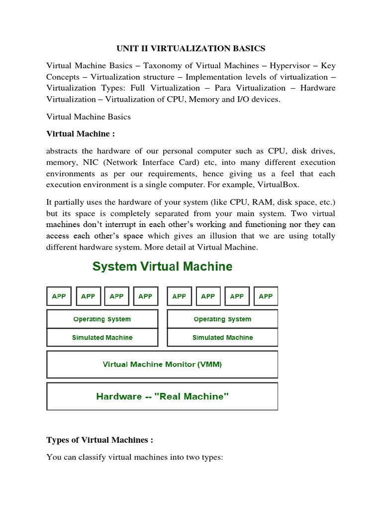 Unit Ii Virtualization Basics | PDF | Virtual Machine | Virtualization