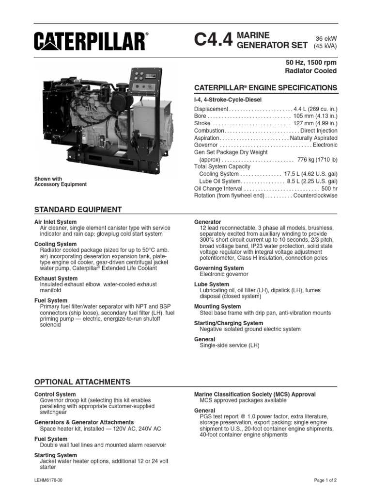 c4.4 Marine Genset 36ekw | Download Free PDF | Electric Generator ...