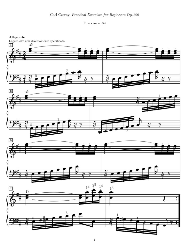 Carl Czerny, Practical Exercises For Beginners Op. 599 Exercise N. 69 | PDF