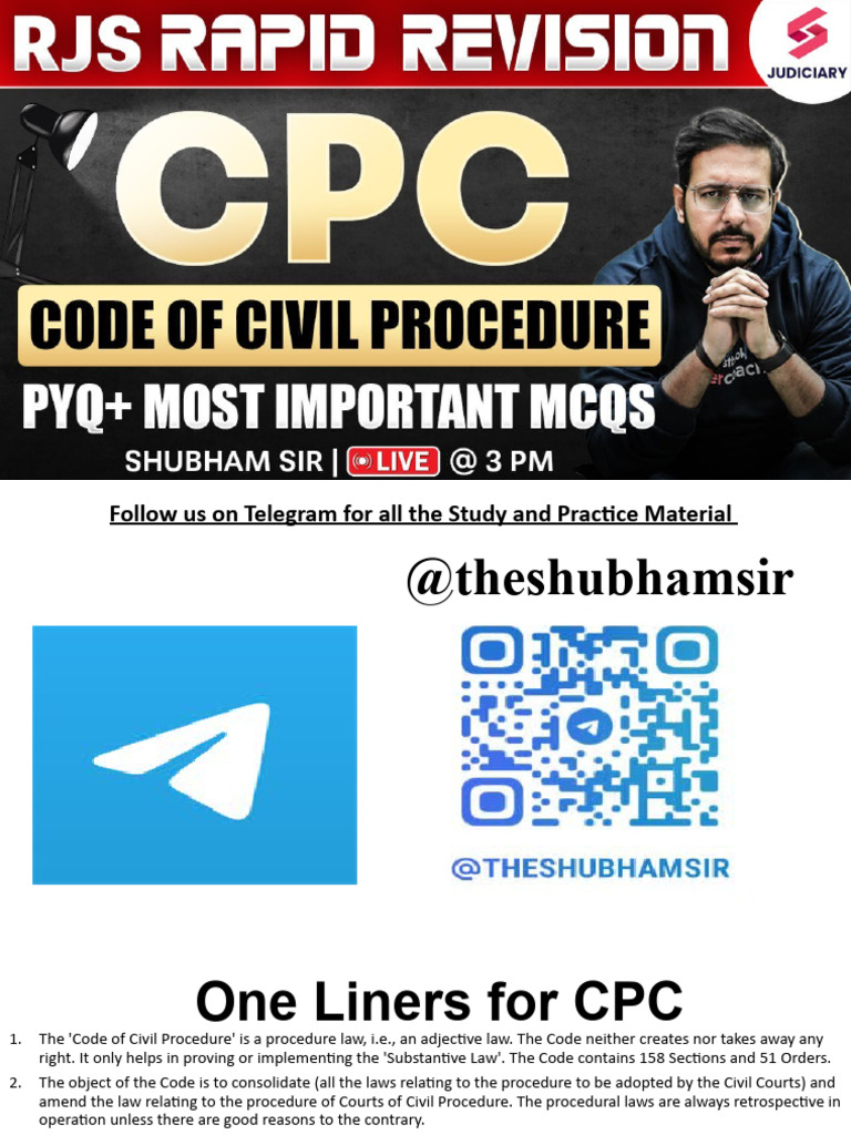 CPC One Liners for Legal Reference | PDF | Lawsuit | Res Judicata