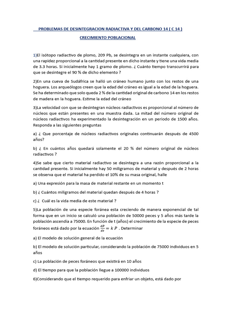 Calc Integ I. Agroin (Pract Prob Crecim) 24 | PDF | Desintegración radioactiva | Las bacterias