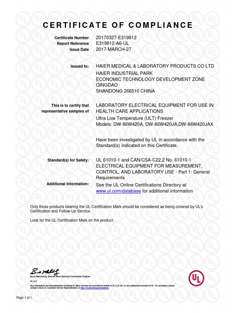 UL Certificate HAIER | PDF | Technology & Engineering