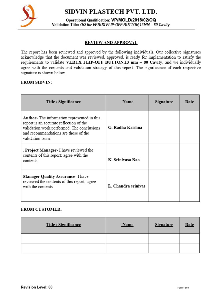 OQ Protocol For 13 MM Verux Button | PDF | Technology & Engineering