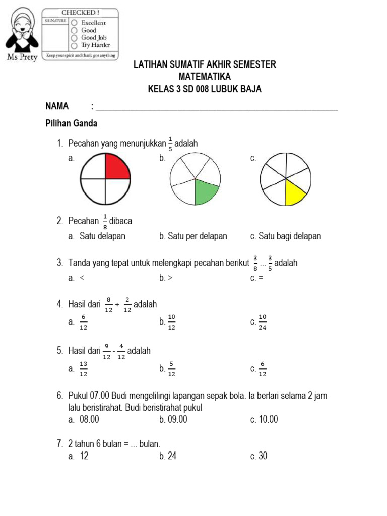 Latihan Sas Matematika Kelas 3 SD 008 Lubuk Baja | PDF