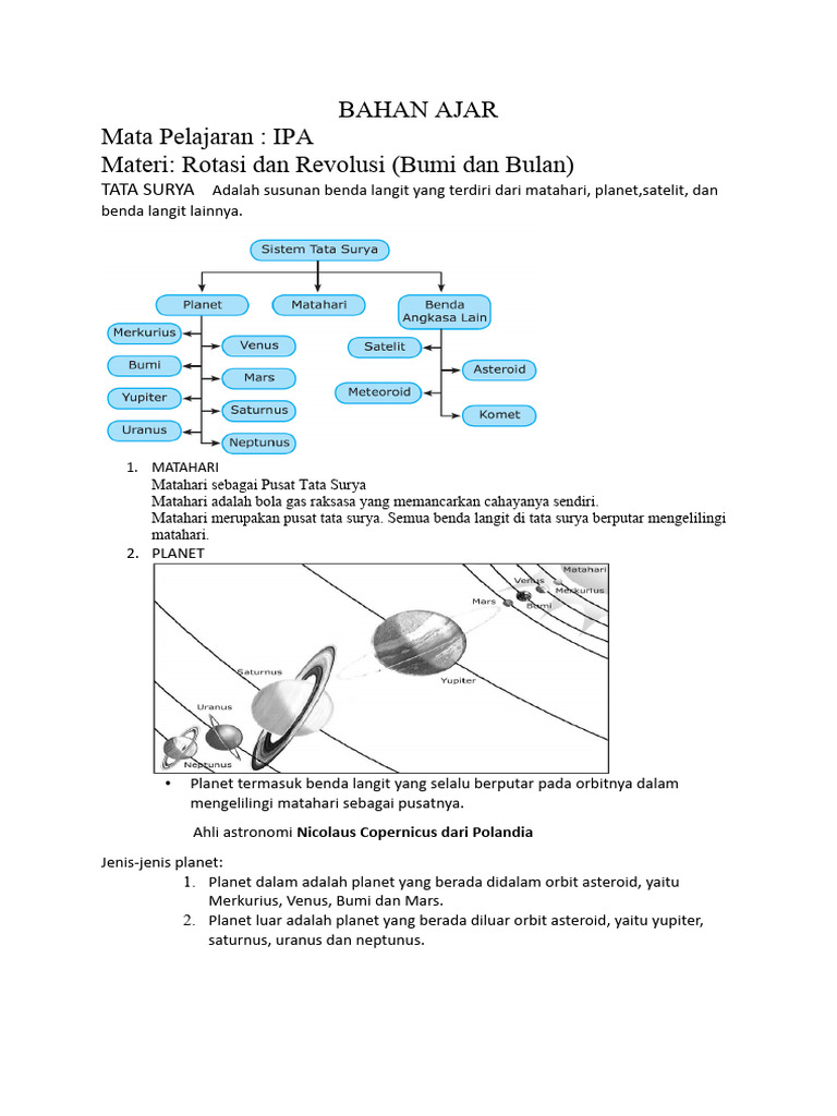Bahan Ajar Ipa Rotasi Dan Revolusi (Bumi Dan Bulan) | PDF