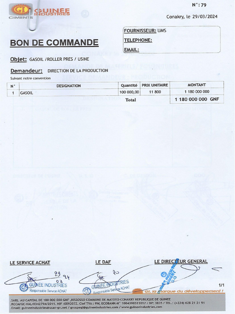 Bon de Commande N°79-UMS | PDF