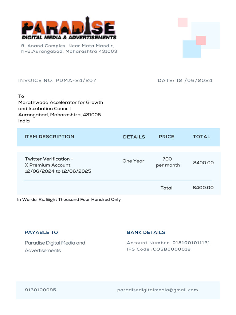 Invoice 207 - Twitter Verification | PDF
