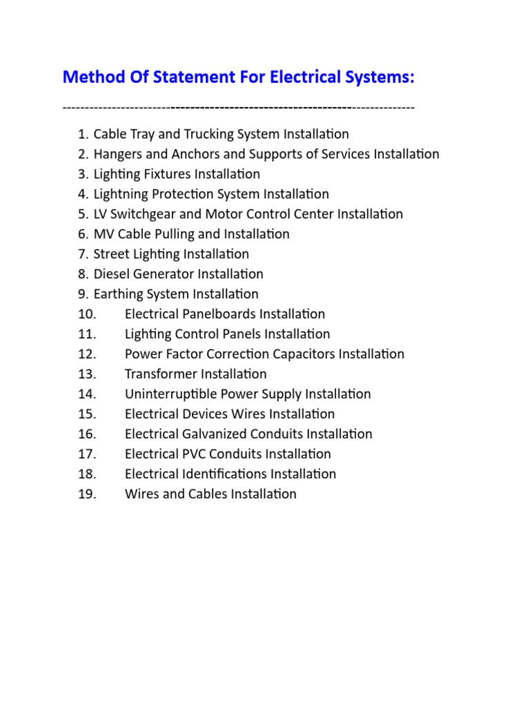 Method of Statement For Electrical Systems 1717998749 | PDF | Personal ...
