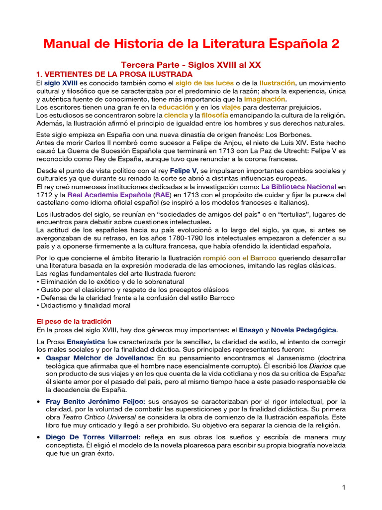 Manual de Historia de La Literatura Espanola - RESUMEN | PDF | Novelas ...