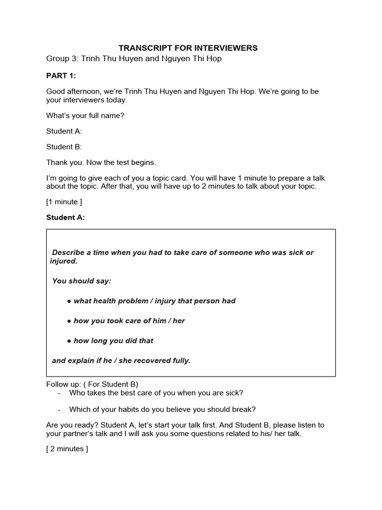 INTERVIEWER Huyen & Hop | PDF