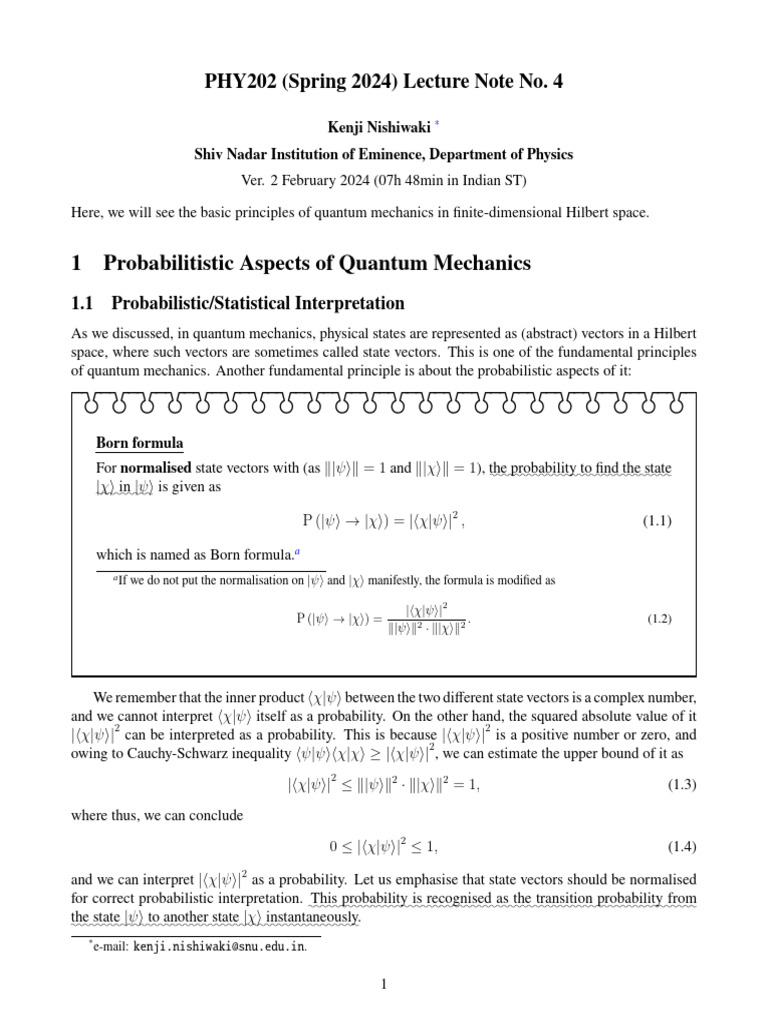 PHY202 2024 Note No 4 | Download Free PDF | Eigenvalues And Eigenvectors | Scientific Theories