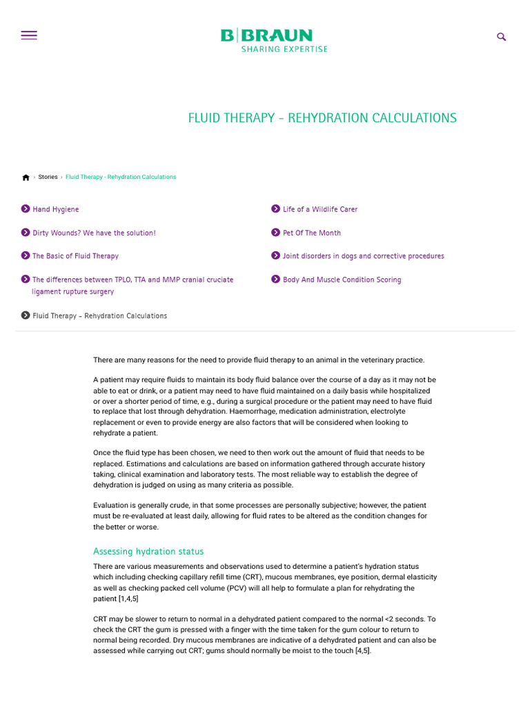 Fluid Therapy - Rehydration Calculations | PDF | Dehydration | Physiology