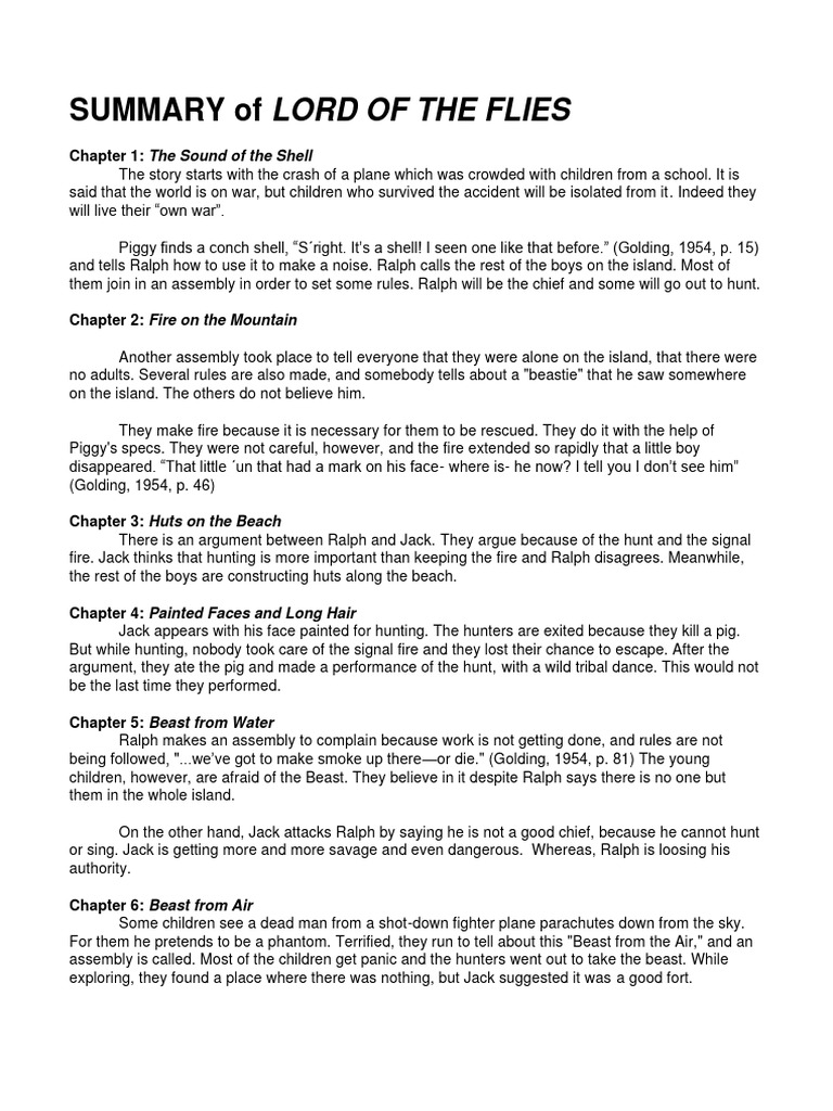 SUMMARY-Lord of The Flies | PDF | Mystery, Thriller & Crime Fiction ...