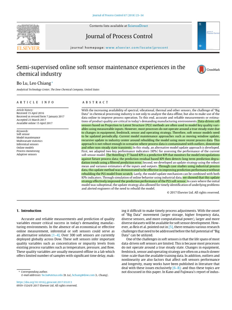 2018, Lu, Semi-supervised online soft sensor maintenance experiences in ... 2018, Lu, Semi-supervised online soft sensor maintenance experiences in ...