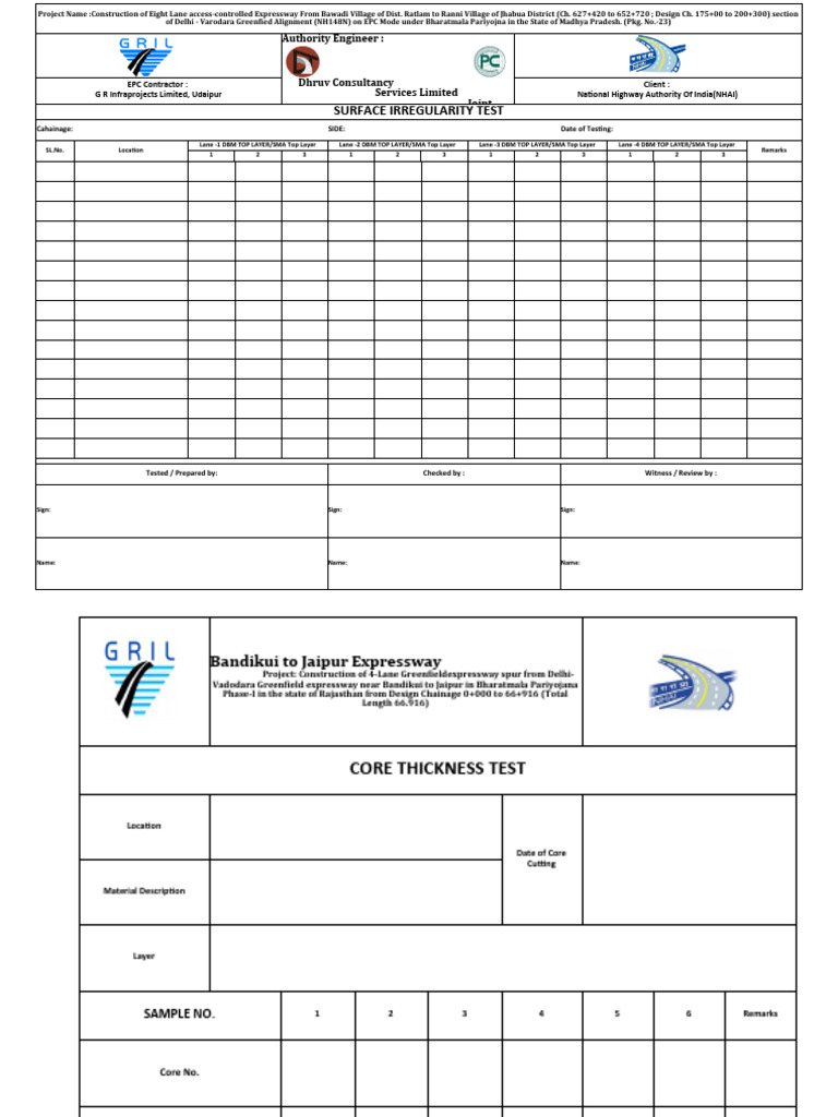 Surface Regularity Test & Core Test | PDF | Road | Transport Infrastructure