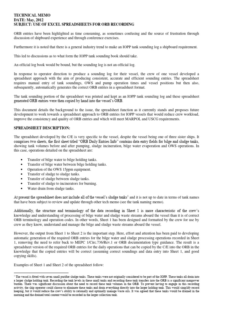 Document 31 Use of Excel Spreadsheets For ORB Recording | PDF ...