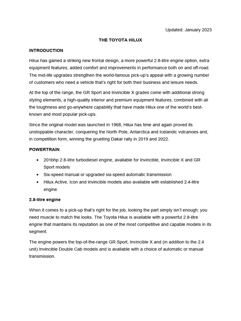 Toyota Hilux: Power & Versatility | PDF | Throttle | Truck