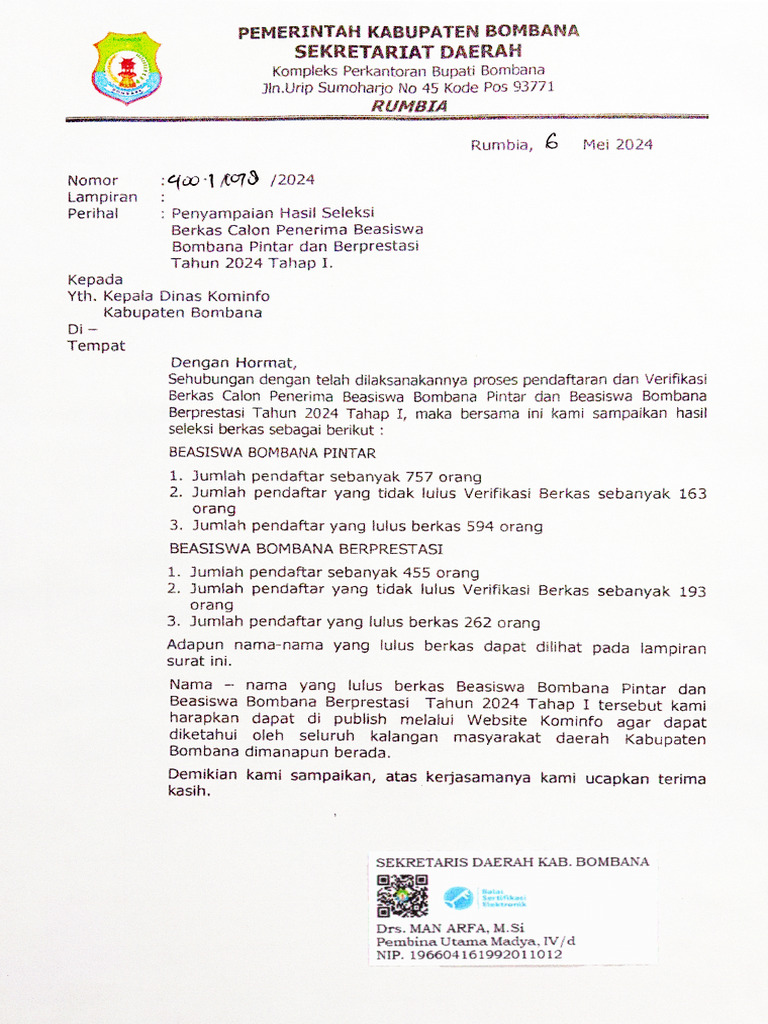 Pengumuman Hasil Seleksi Berkas Calon Penerima Beasiswa Bombana Pintar ... Pengumuman Hasil Seleksi Berkas Calon Penerima Beasiswa Bombana Pintar ...