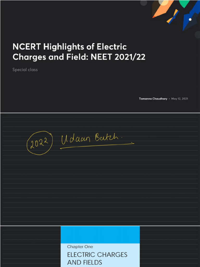 NCERT Highlights of Electric Charges and Field NEET 202122 With Anno | PDF