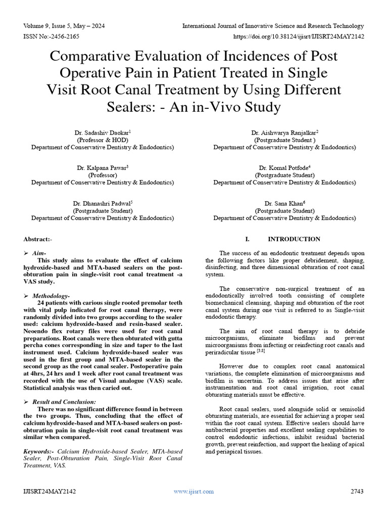 Comparative Evaluation of Incidences of Post Operative Pain in Patient ...
