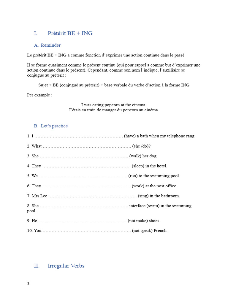 Conjugaison - Prétérit BE+ING: Modaux | PDF | Grammar | Linguistics